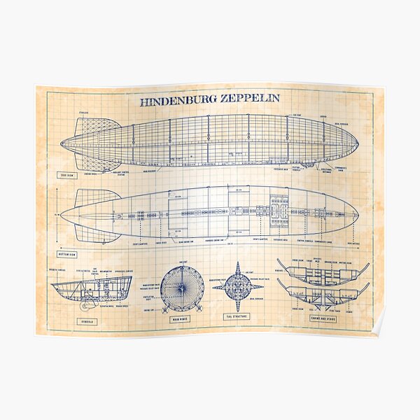 Poster « Hindenburg Zeppelin (Old Blue Grid - English) », par BGALAXY ...