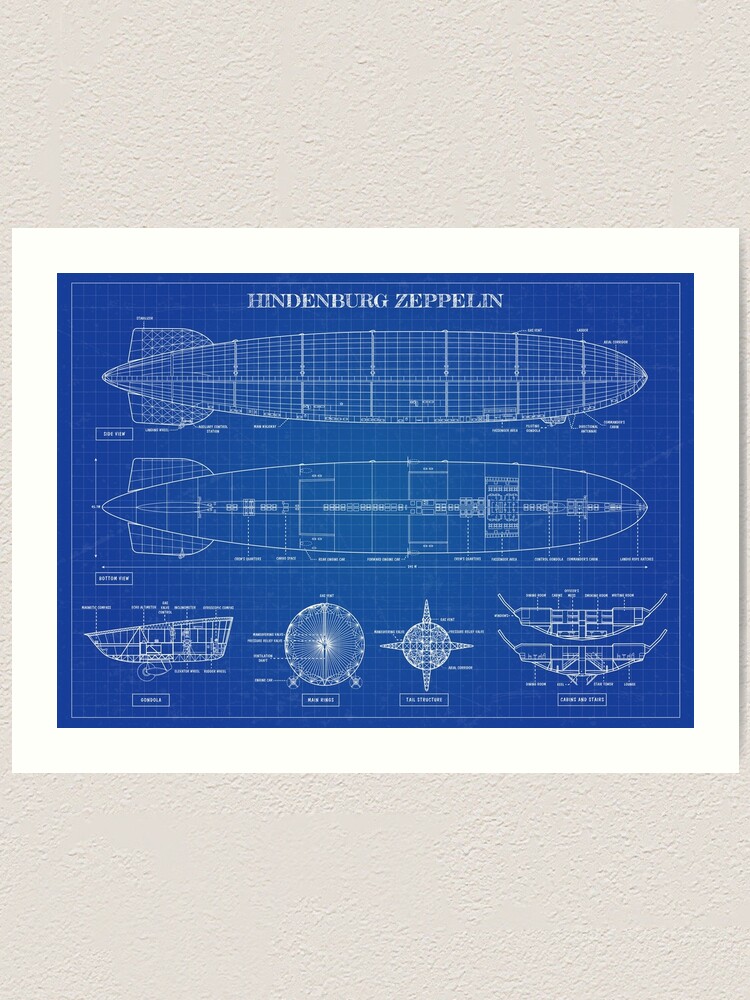 "Hindenburg Zeppelin (Blueprint-English)" Art Print for Sale by BGALAXY ...