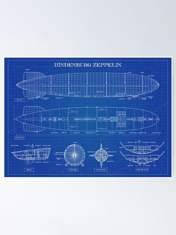 "Hindenburg Zeppelin (Blueprint-English)" Poster for Sale by BGALAXY ...