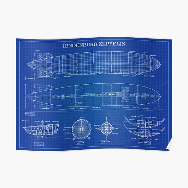 "Hindenburg Zeppelin (Blueprint-English)" Poster for Sale by BGALAXY ...