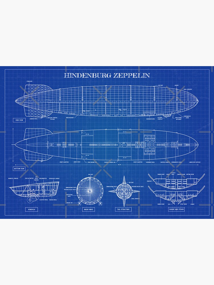 "Hindenburg Zeppelin (Blueprint-English)" Sticker for Sale by BGALAXY ...