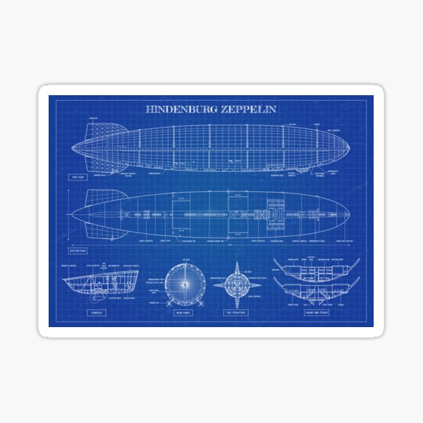 "Hindenburg Zeppelin (Blueprint-English)" Sticker for Sale by BGALAXY ...