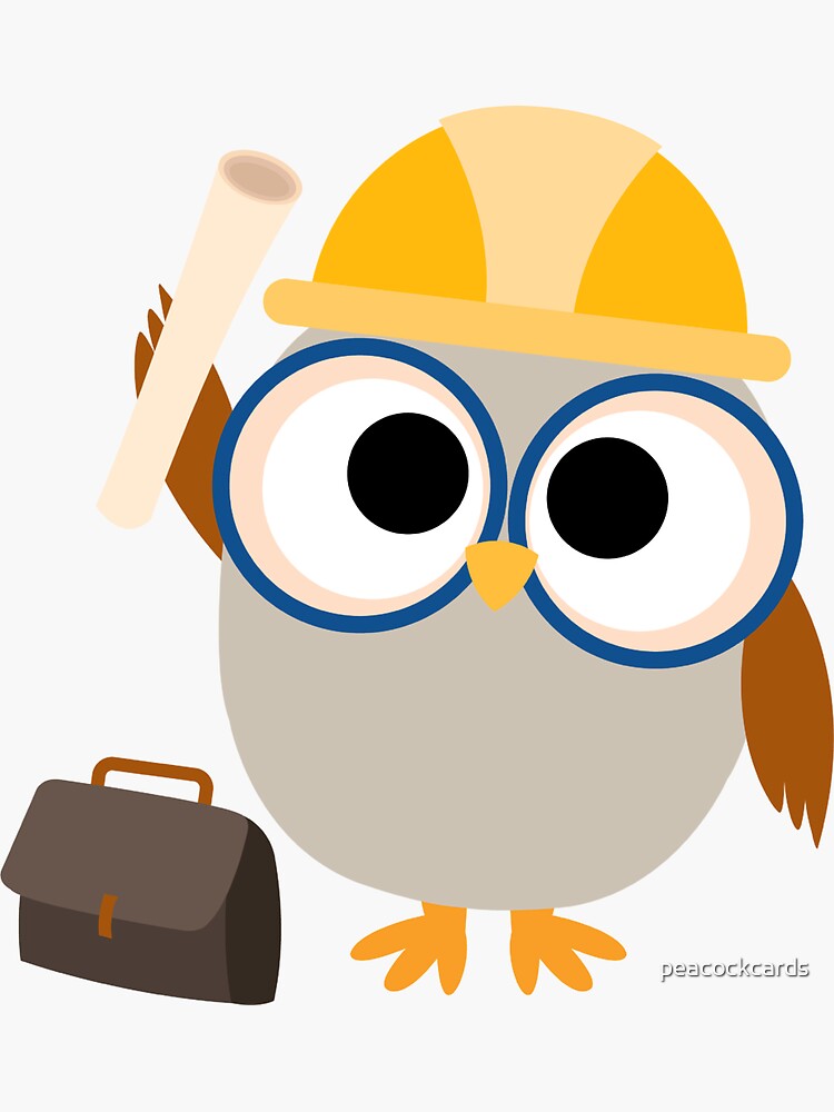 "Professions Owl Construction Worker" Sticker by peacockcards | Redbubble