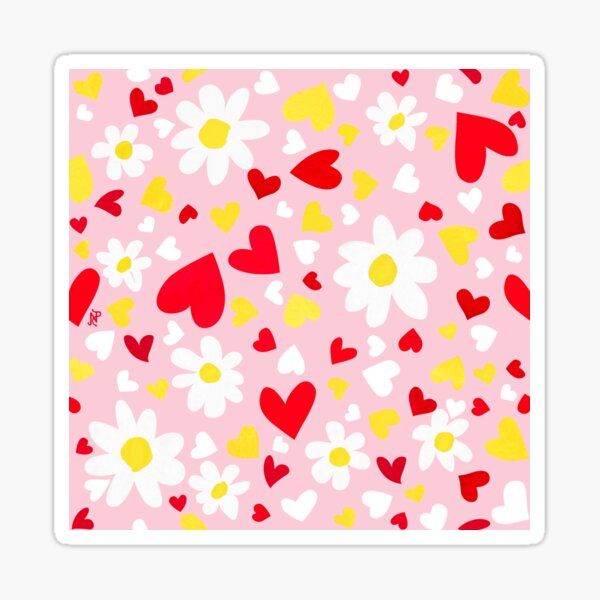 "Pink Valentines Day Love, Hearts and Daisies pattern - Fiore Cuore ...