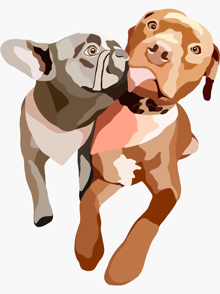 "Pitbull Lab and Frenchie Dog Portrait Digital Illustration" Sticker ...