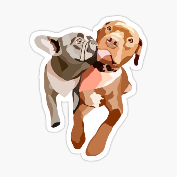 "Pitbull Lab and Frenchie Dog Portrait Digital Illustration" Sticker ...