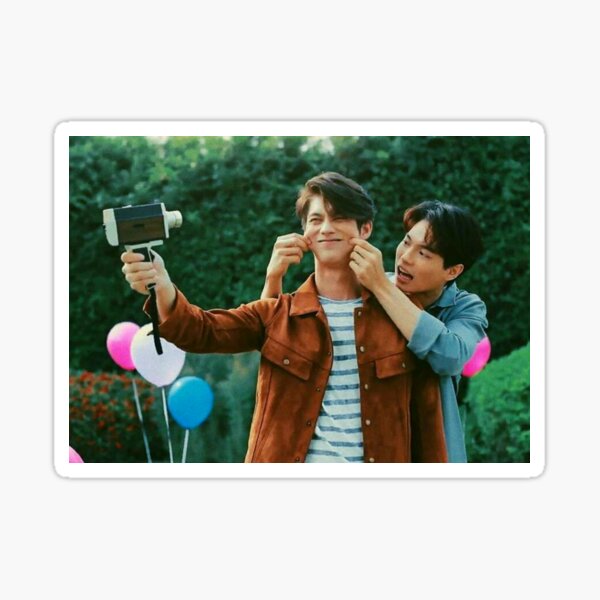 "Tine (Win) pinching Sarawat (Bright)’s Cheeks Selfie" Sticker for Sale ...