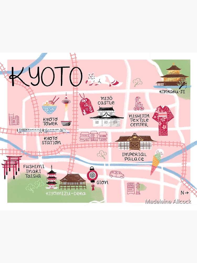 "Kyoto Illustrated Map, City in Japan" Art Print by Madeleine2020 ...