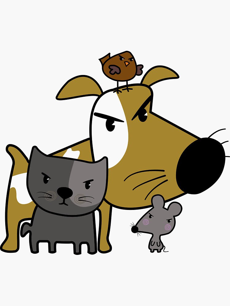 "The angry dog, cat, mouse and bird" Sticker for Sale by NinaGreen ...