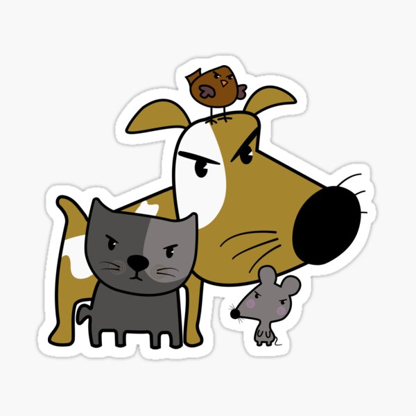 "The angry dog, cat, mouse and bird" Sticker for Sale by NinaGreen ...