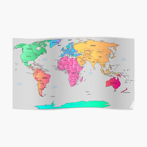 "Detailed Vector World Map With Country Names And Borders " Poster by ...