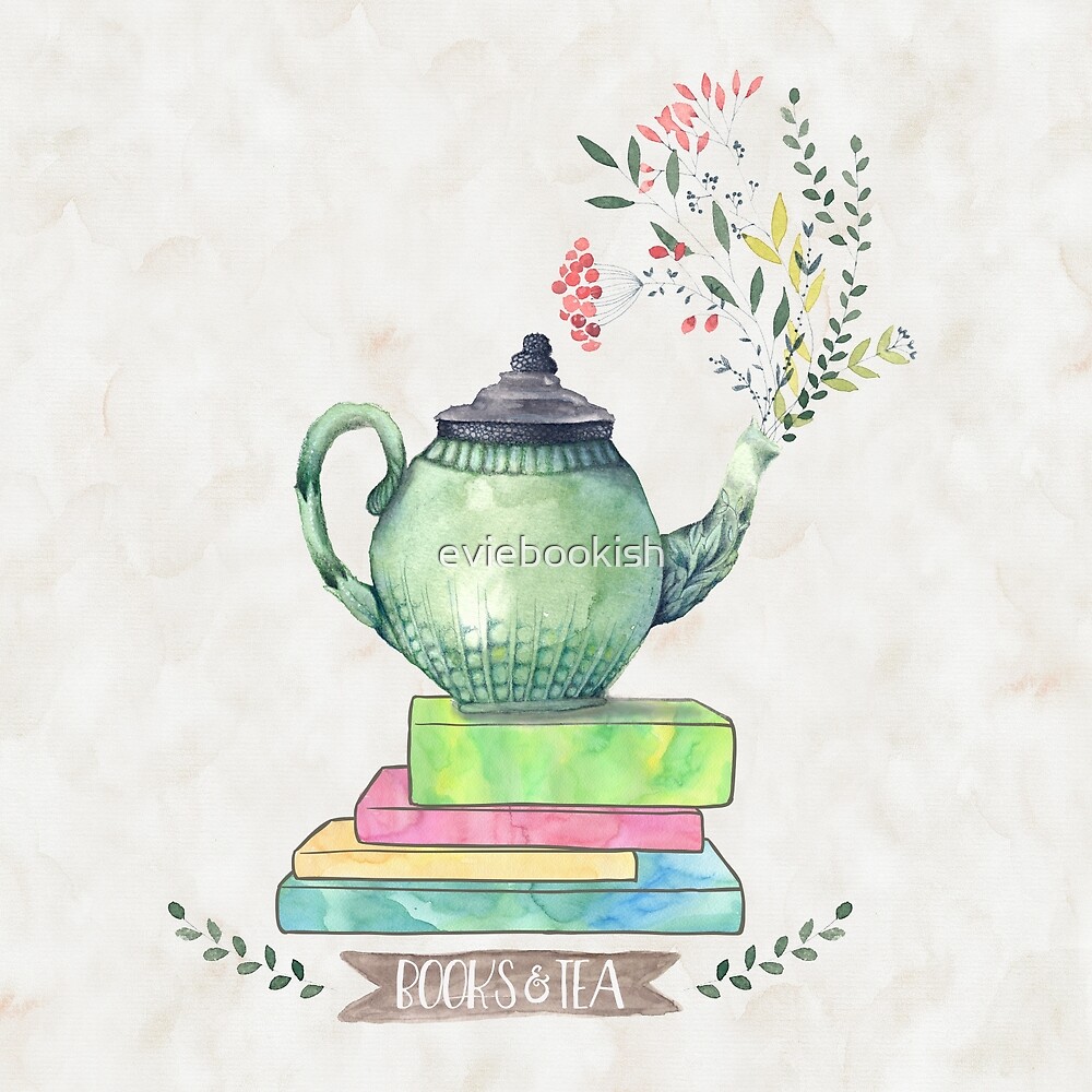 "Books & Tea Watercolor" by eviebookish | Redbubble
