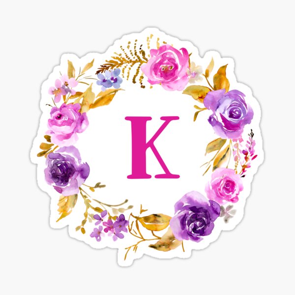 "Purple, Pink, Gold Floral Wreath Letter K" Sticker by thecoolbean ...