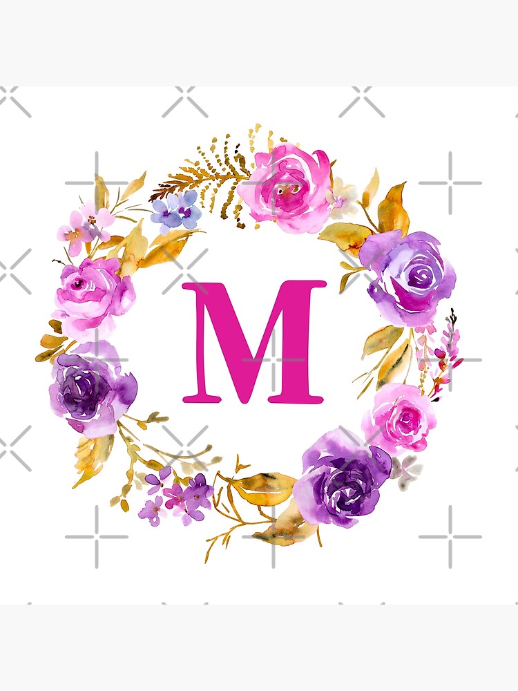 "Purple, Pink, Gold Floral Wreath Letter M" Art Print for Sale by ...