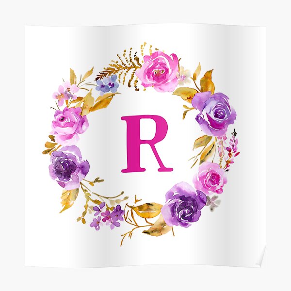 "Purple, Pink, Gold Floral Wreath Letter R" Poster for Sale by ...