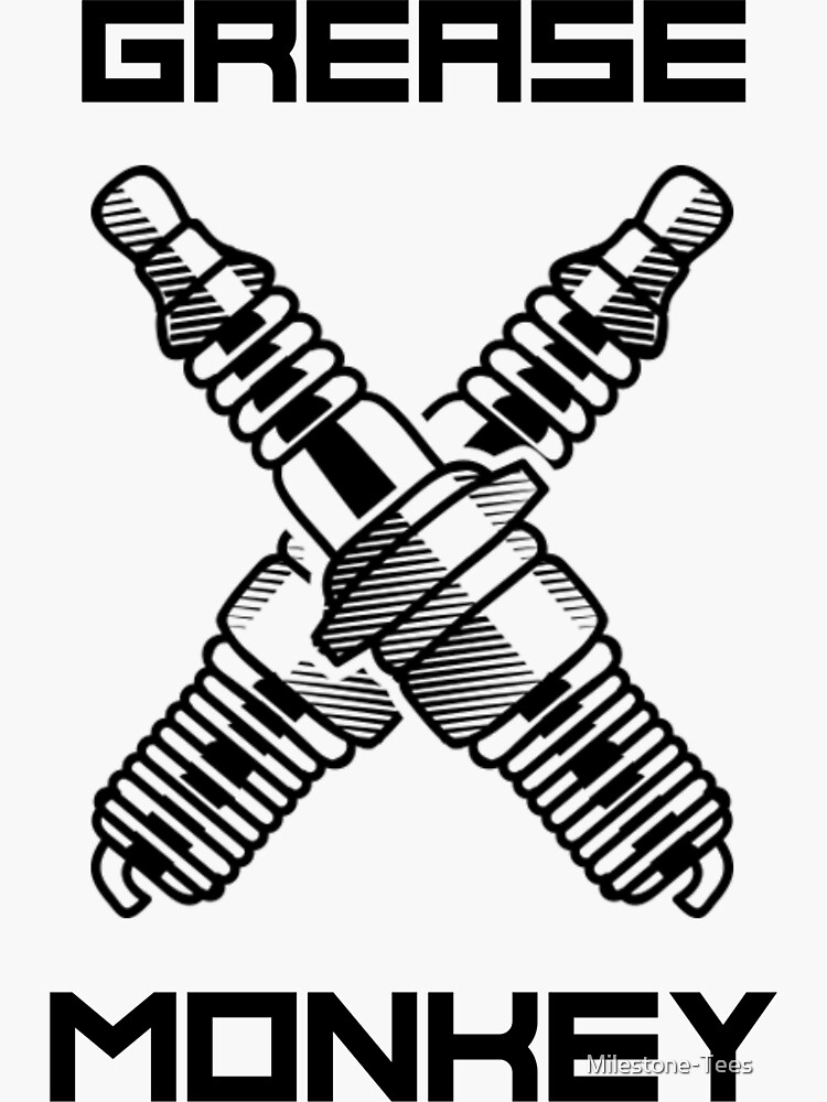 "Grease Monkey Mechanic Spark Plug" Sticker for Sale by Milestone-Tees ...