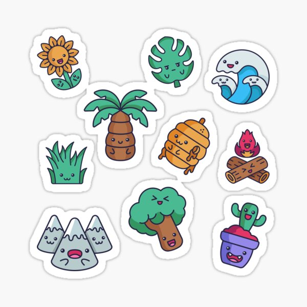 "Cute Kawaii Nature Things Sticker Pack" Sticker for Sale by ...