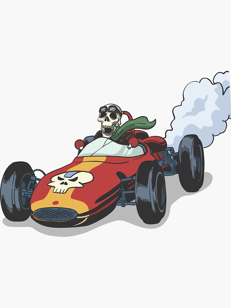 "Skeleton in a racing car" Sticker for Sale by ansgarhugo | Redbubble