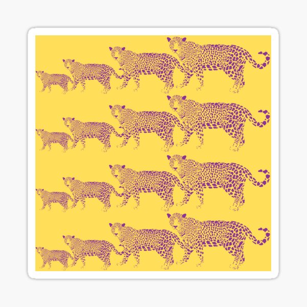 "Puma pattern in gold and purple with yellow gold background" Sticker ...