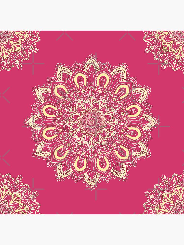 "Boho Pink Raspberry Sorbet Yellow Mandala Flower" Pillow for Sale by ...