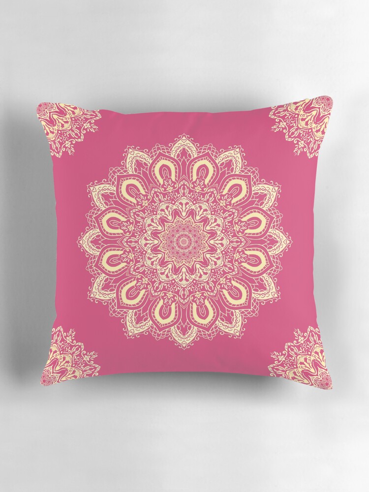"Boho Pink Raspberry Sorbet Yellow Mandala Flower" Pillow for Sale by ...