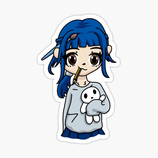 "Cute Anime Artist Girl Blue Hair" Sticker for Sale by STUDIO-72 ...