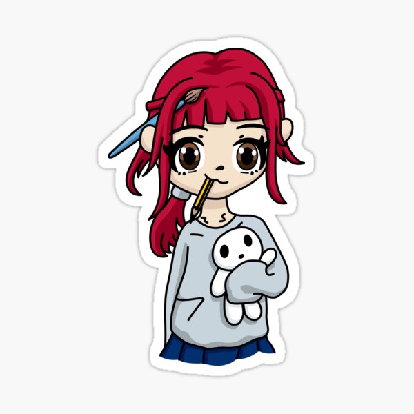 "Cute Anime Artist Girl Red Hair" Sticker by STUDIO-72 | Redbubble