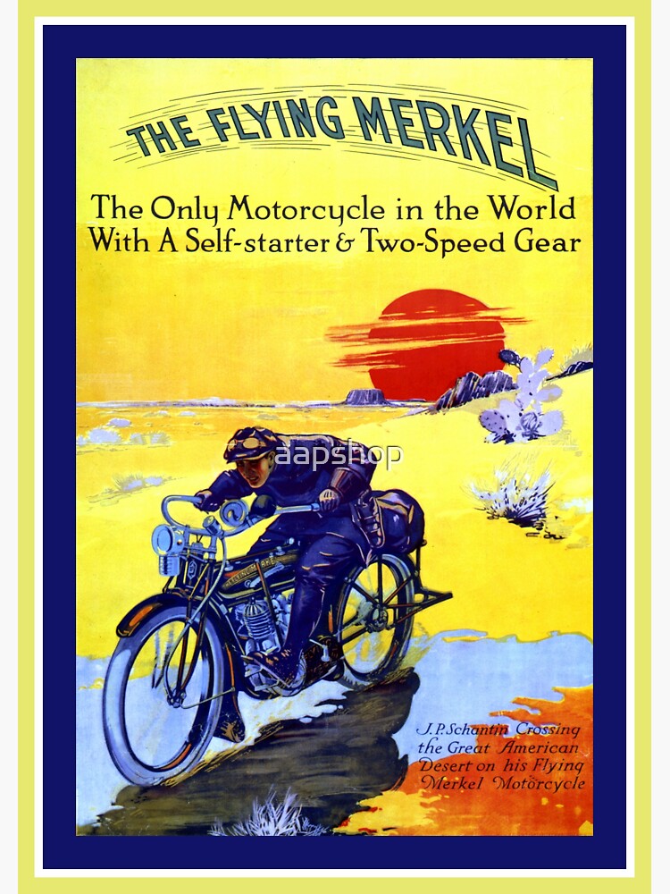 "The Flying Merkel, classic American motorcycle ad" Sticker for Sale by ...