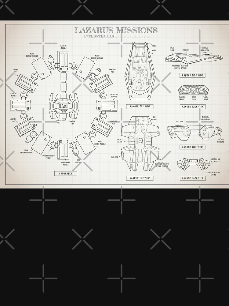 " Lazarus Mission - Interstellar Movie Blueprint Light Ivory" T-shirt ...