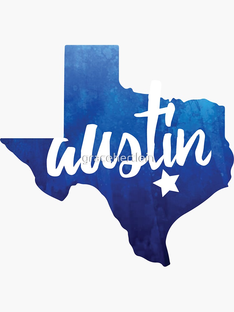 "Austin, Texas - blue watercolor" Sticker for Sale by gracehertlein ...