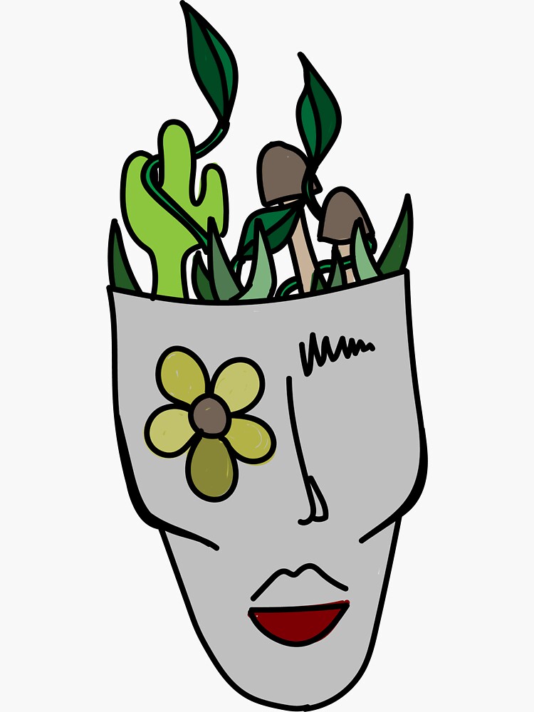 "plant head (grey w outline)" Sticker for Sale by cgirard10 | Redbubble
