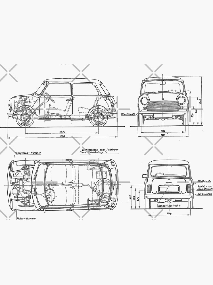 "Mini Car Blueprint" Sticker for Sale by bluprnt | Redbubble