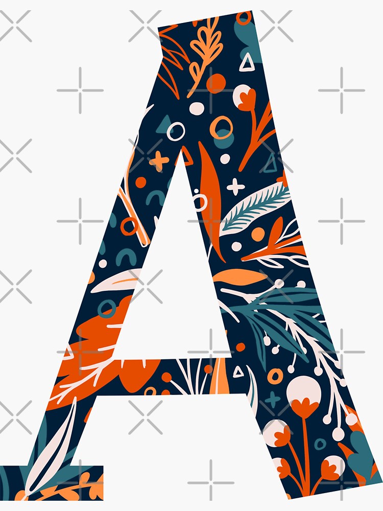 "Spunky Blue and Orange Pattern Letter A" Sticker by thecoolbean ...