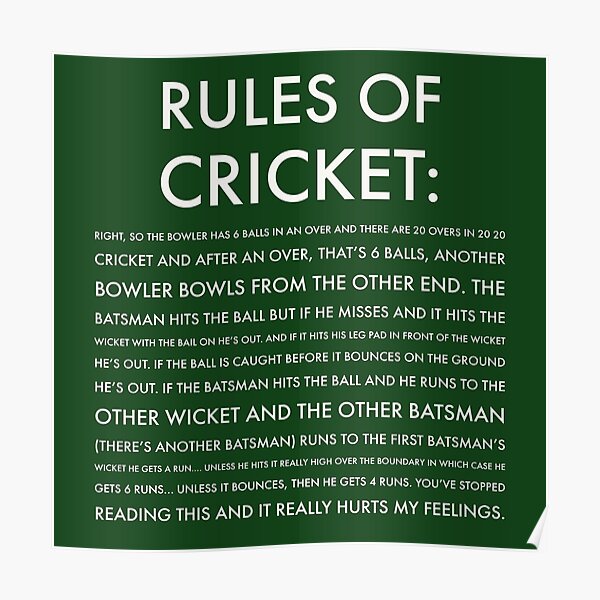 "Rules of Cricket - Funny" Poster for Sale by Jamiecsmith1986 | Redbubble
