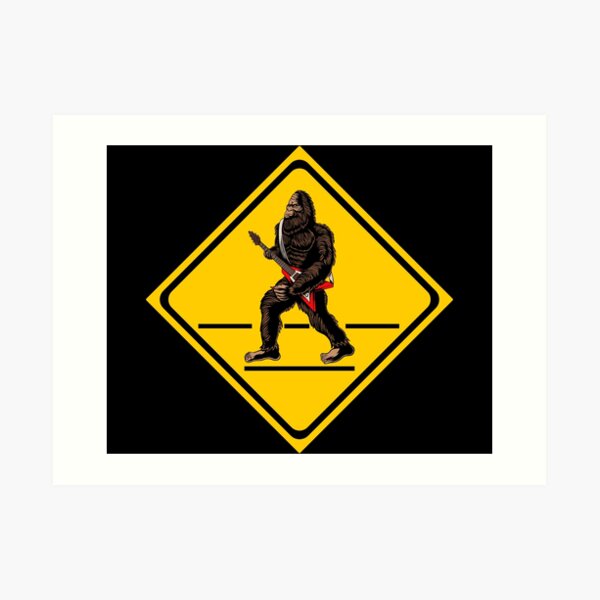 "Bigfoot Yeti Guitar Pedestrian Crossing Zebra Crossing Sign" Art Print ...