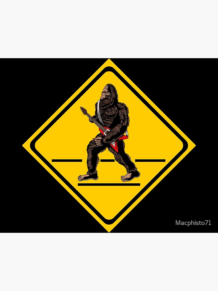 "Bigfoot Yeti Guitar Pedestrian Crossing Zebra Crossing Sign" Poster by ...