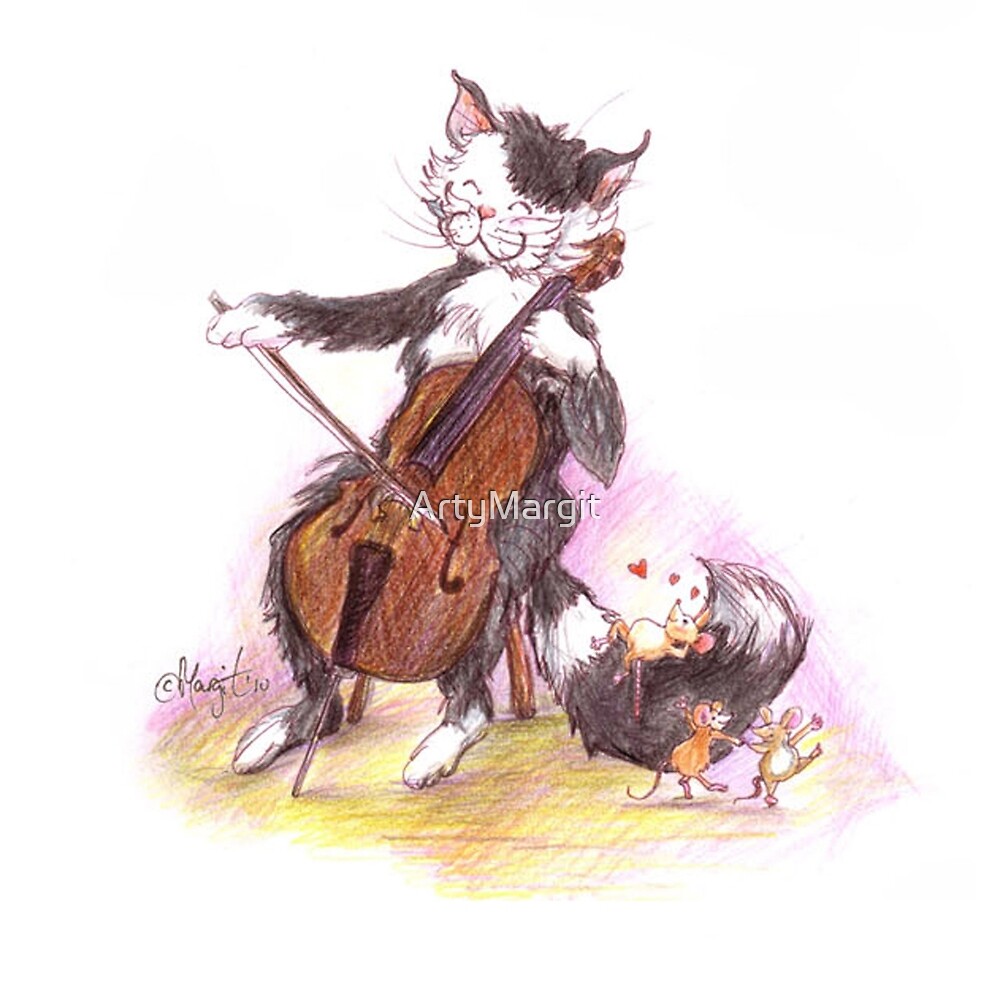 "Cello Cat Drawing by Margit" by ArtyMargit | Redbubble