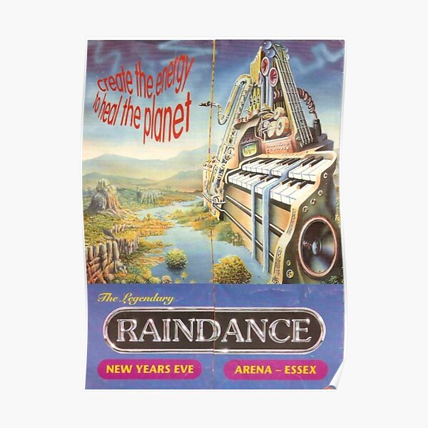 "Raindance 90's Rave Flyer" Poster for Sale by AntiquePatriot | Redbubble