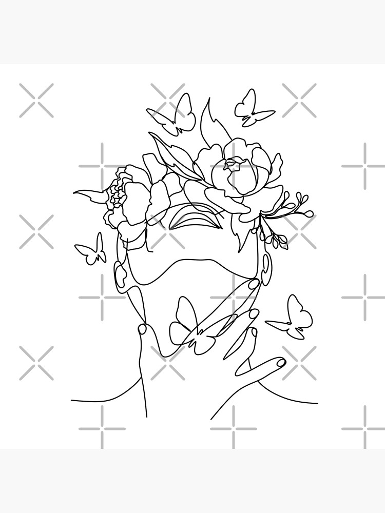 Girl Face Hands With Flowers Instead Head Minnimalist Art Premium