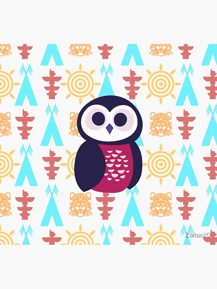 Pegatina «Búho lindo con fondo azteca» de Zoltan10 | Redbubble