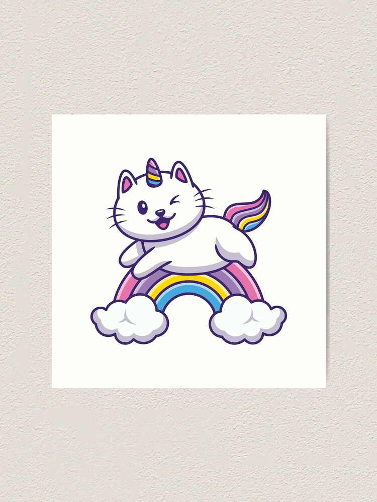 "Winking Unicorn on a Rainbow Cloud Illustration" Art Print by ...