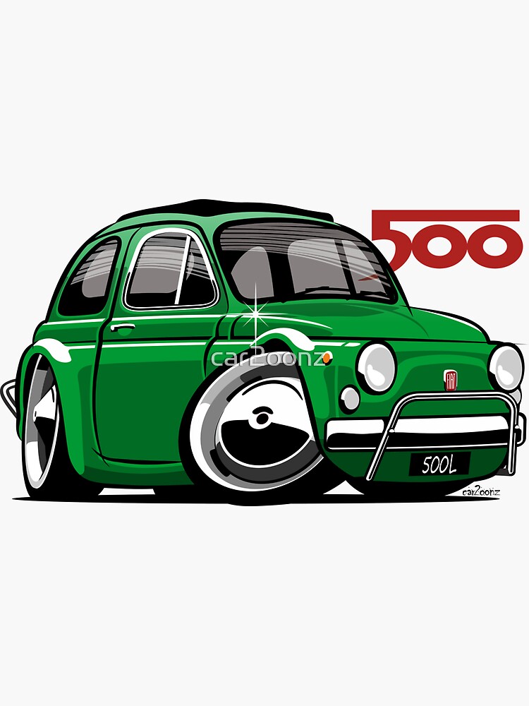 "Fiat 500L caricature green" Sticker by car2oonz | Redbubble