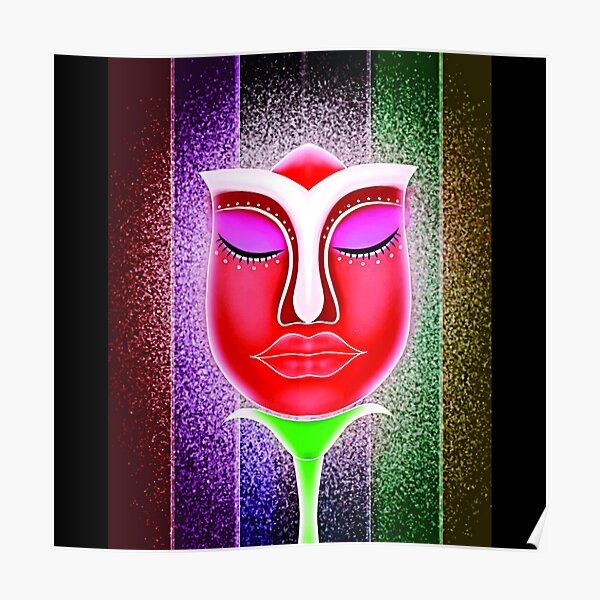 Flower Red Face Women Face One Line Art Poster For Sale By