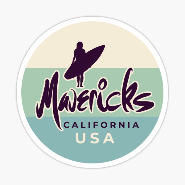 "Mavericks Surf Break, California Retro" Sticker by Kiwidom | Redbubble