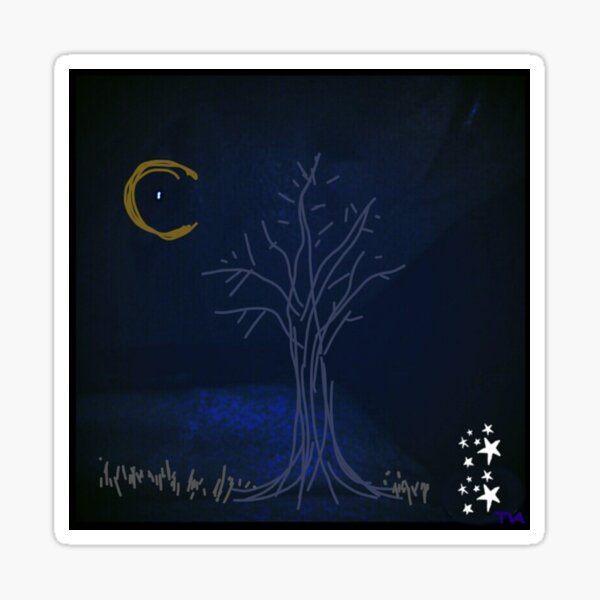 "eye on the prize tree in dark forest by tia knight" Sticker by ...