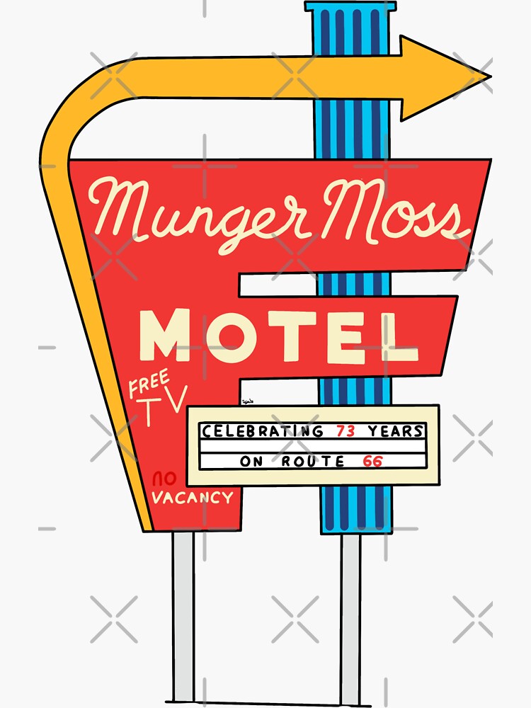 "Munger Moss Motel" Sticker for Sale by Zenith Mtn. Goods | Redbubble