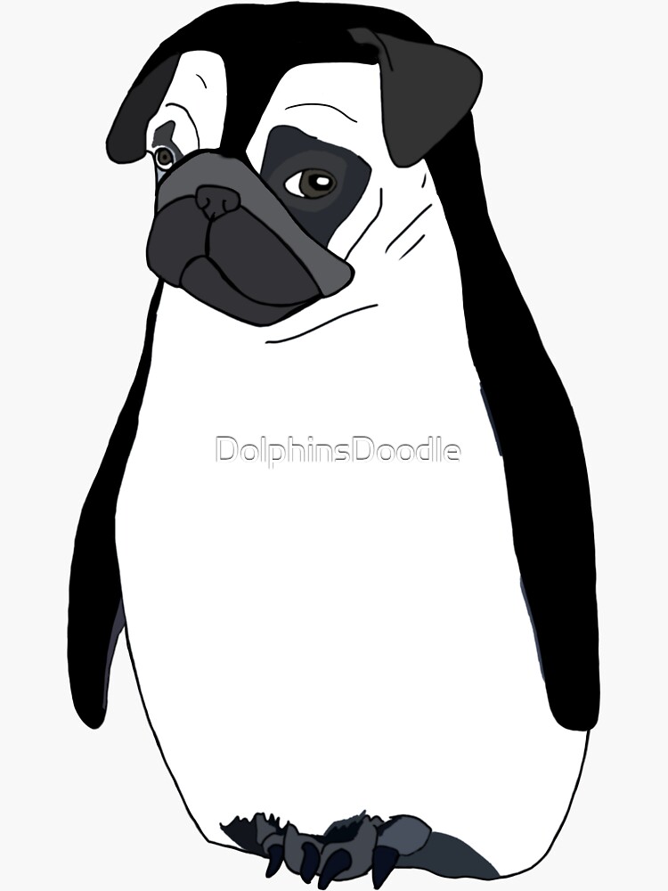 "Pug x Penguin" Sticker by DolphinsDoodle | Redbubble