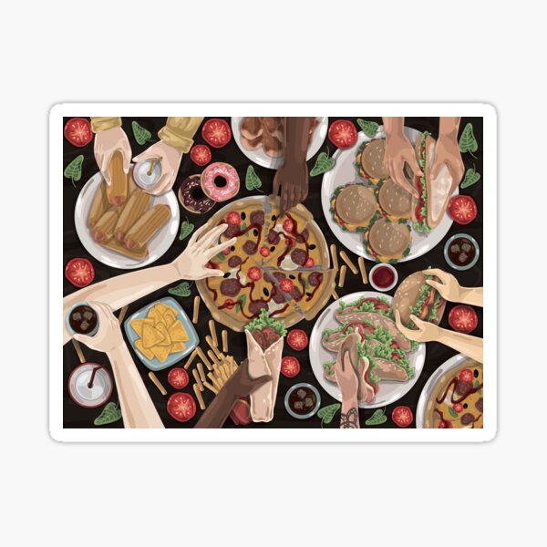 "Gathering of Family and Friends Over A Fast Food Feast" Sticker by ...