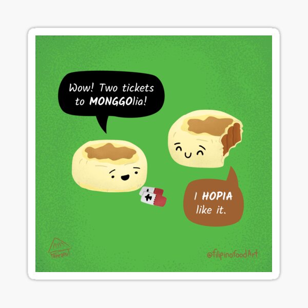 "Hopia Monggo Filipino Pun Joke Comic Art" Sticker by Filipeanut ...