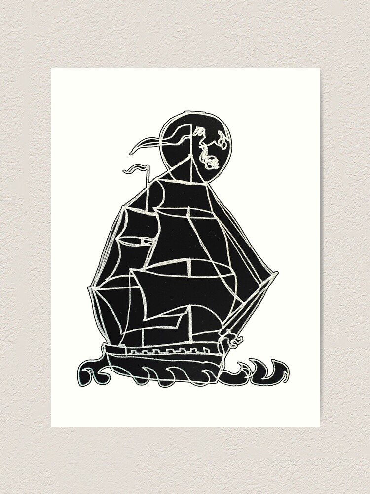 " Wellerman ship pirate Sea shanty line art" Art Print by orangerinka ...